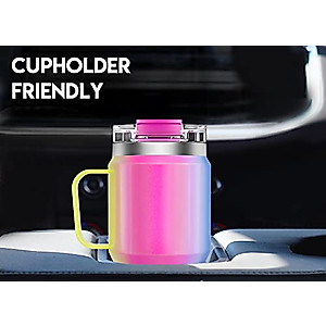 Meoky 24oz Travel Mug, Triple Insulated Stainless Steel Tumbler with Handle and 2-in-1 Straw and Sip Lid, 100% Leak Proof, Keeps Cold for 24 Hours or Hot for 8 Hours, Cupholder Friendly (Carnival)