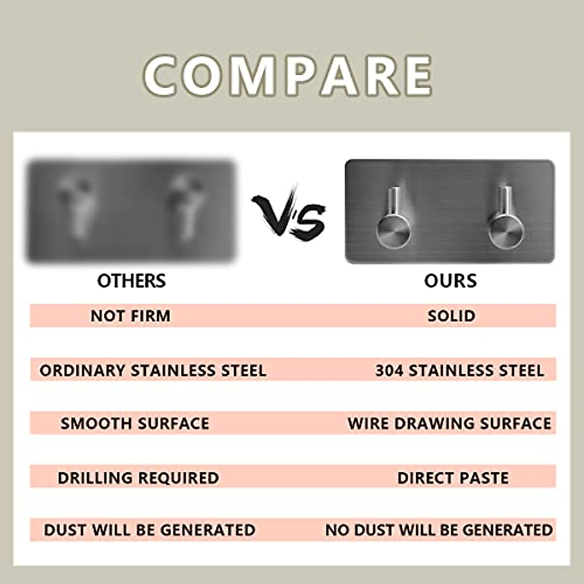 WINTECH Wall Hooks, Waterproof and Oilproof, Bathroom Kitchen Heavy Duty Self Adhesive Hooks (3M), Double Hooks Brushed Nickel, 2 Pack