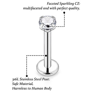 Vsnnsns 16G Lip Rings Stainless Steel Clear Cubic Zirconia Labret Monroe Lip Rings Nail Cartilage Tragus Helix Earrings Studs Ring Medusa Piercing Jewelry for Women Men 8mm