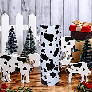 IchDich Cow Print Tumbler With Lid and Straw 20 oz Insulated Black Cow Tumbler Stainless Steel Cow Print Skinny Tumbler Water Bottle Coffee Cups Travel Mug Gifts for Women