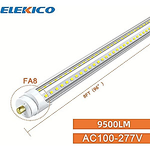 ELEKICO 75w 8ft Led Bulbs, 9500lm 5000k 8' Led Bulbs, V Shaped Clear Cover T8 Led Tube Lights 8ft, T8 Led Bulbs 8 Foot, 8' Led Replacement for T8 T10 T12 F96t12 Fluorescent Tubes