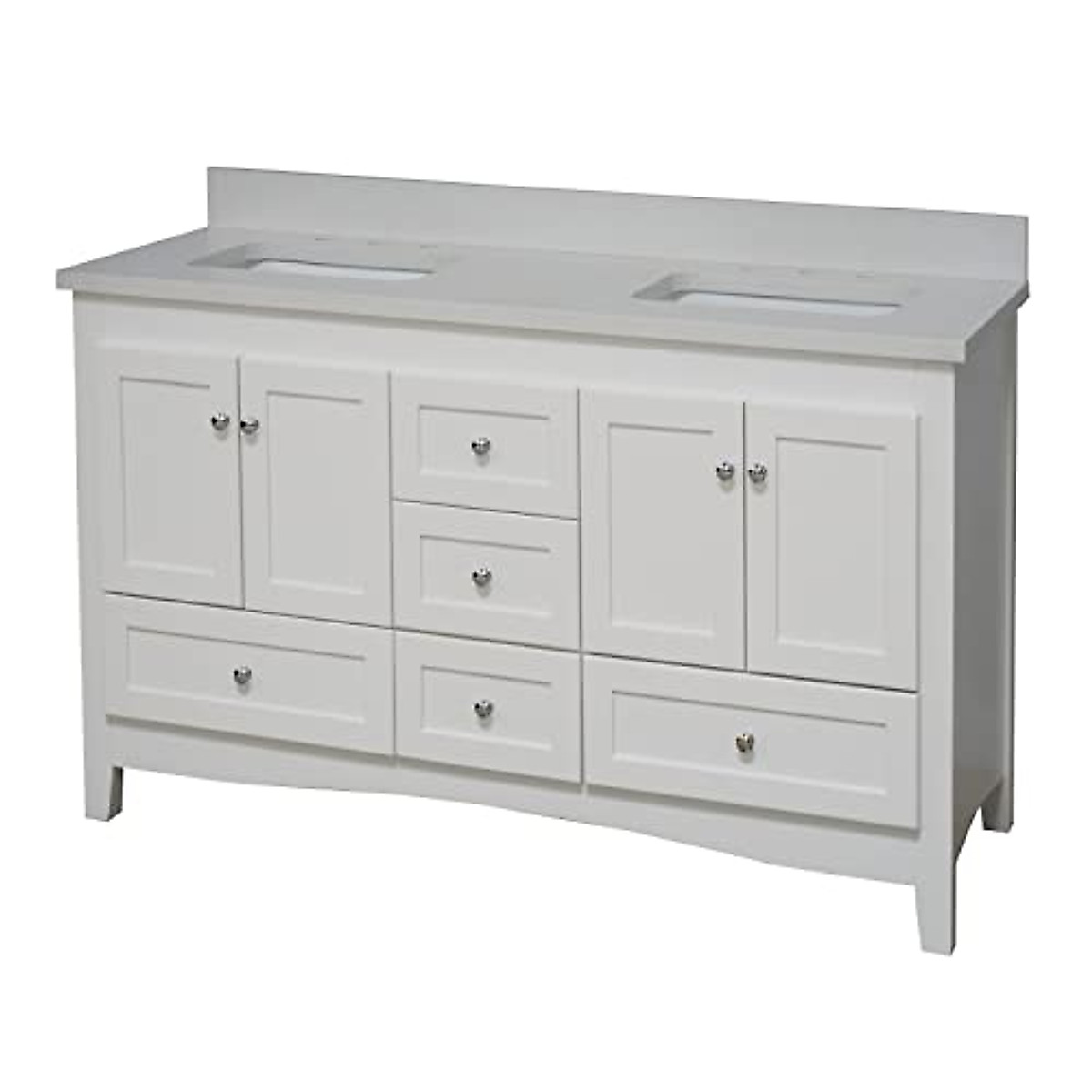 Kitchen Bath Collection Abbey 60-inch Double Bathroom Vanity (White/Quartz): Includes White Cabinet with Stunning Quartz Countertop and White Ceramic Sinks