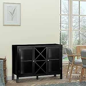 HOMCOM Sideboard Buffet Cabinet with Removable Wine Rack, Tempered Glass Door and Adjustable Shelves, Coffee Bar Cabinet for Living Room, Kitchen, Entryway, Black