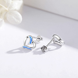 AOVEAO Heart Opal Earrings 925 Sterling Sliver Heart Stud Earrings Opal Earrings Hypoallergenic Opal Heart Jewelry Gifts for Women Girls