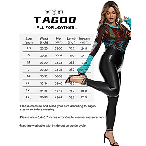 Tagoo Women's Stretchy Faux Leather Leggings Pants, Sexy Black High Waisted Tights