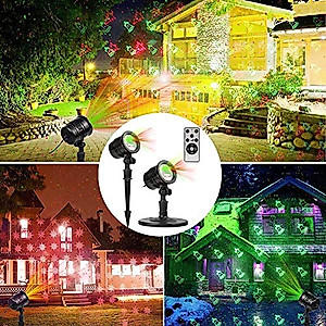 YINUO LIGHT Christmas Laser Lights, Projector Lights Landscape Spotlight Red and Green Star Show with Christmas Decorative Patterns for Indoor Outdoor Garden Patio Wall