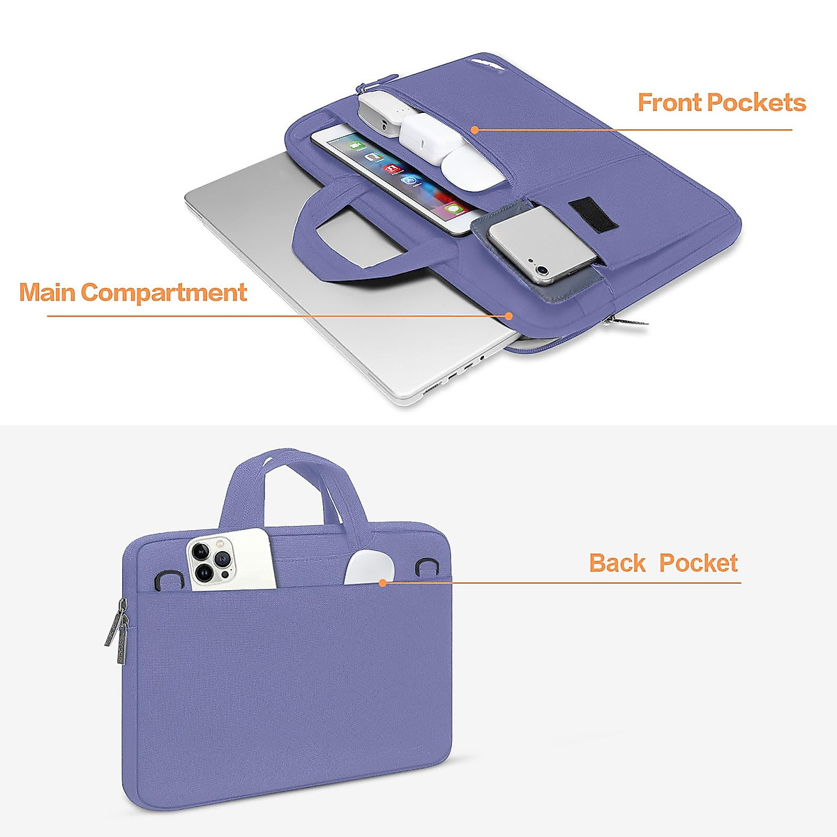 MOSISO Laptop Shoulder Bag Compatible with MacBook Air/Pro, 13-13.3 inch Notebook, Polyester Flapover Briefcase Sleeve Case, Lavender Gray