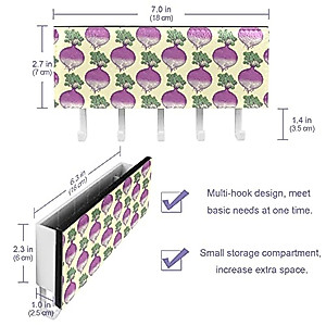 Leather Hook Rack Rail Wall Mounted, Rutabaga Vegetable Pattern Coat and Hat Self Adhesive Hooks up for Hanging Pant Towel Key Purse Kitchenware