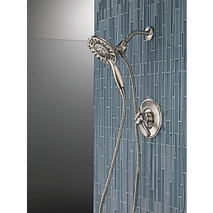 Delta Faucet Linden 17 Series Dual-Function Shower Faucet, Shower Trim Kit with 4-Spray In2ition 2-in-1 Dual Hand Held Shower Head with Hose, Stainless T17294-SS-I (Valve Not Included)