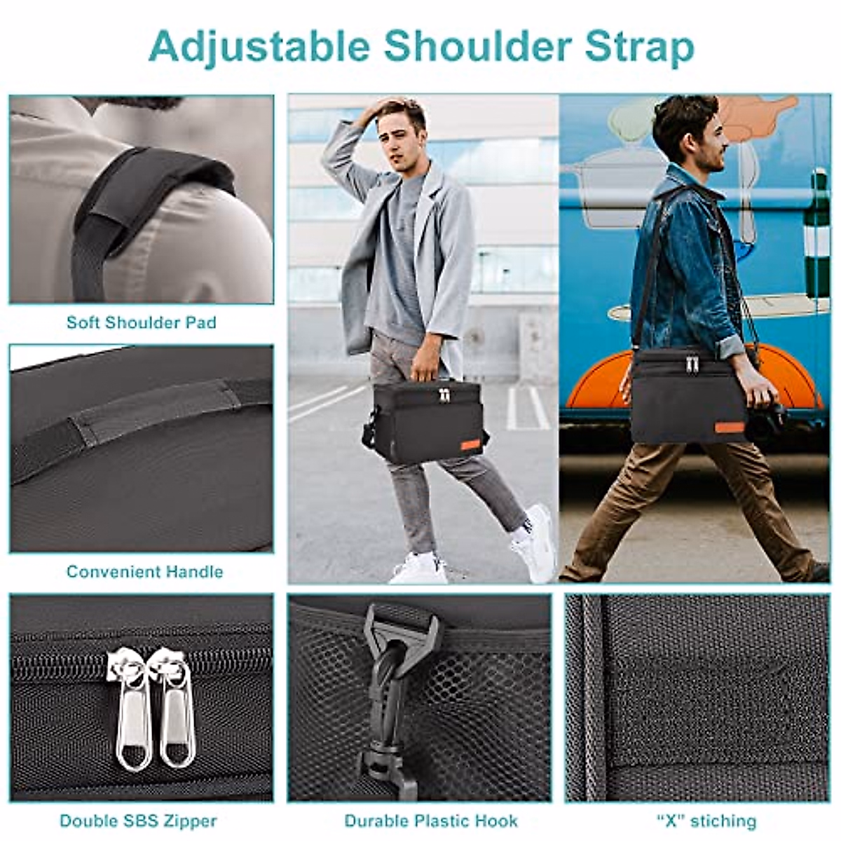 Adult Lunch Bag Men Women Insulated Lunch Box Thermal Cooler Lunch Tote Bag with Adjustable Shoulder Strap for Nurse Office Work Picnic Beach and School