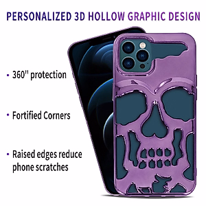 EPPARYOU Cool Skull Anime iphone 12 pro max case Deisgn Horror Hollowed Skeleton Star Space Wars plated phone cover Unique Protection Shockproof TPU Clear Case for Girls Women Cute metal dark purple