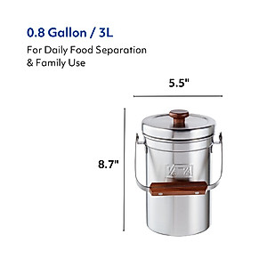 Vatya Stainless Steel Kitchen Compost Bin - NO Filter Countertop Composter, Composting Bucket, Counter Top Small Indoor Food Waste Container with Lid, Odorless Food Scrap Pail, Large 0.8 Gallon