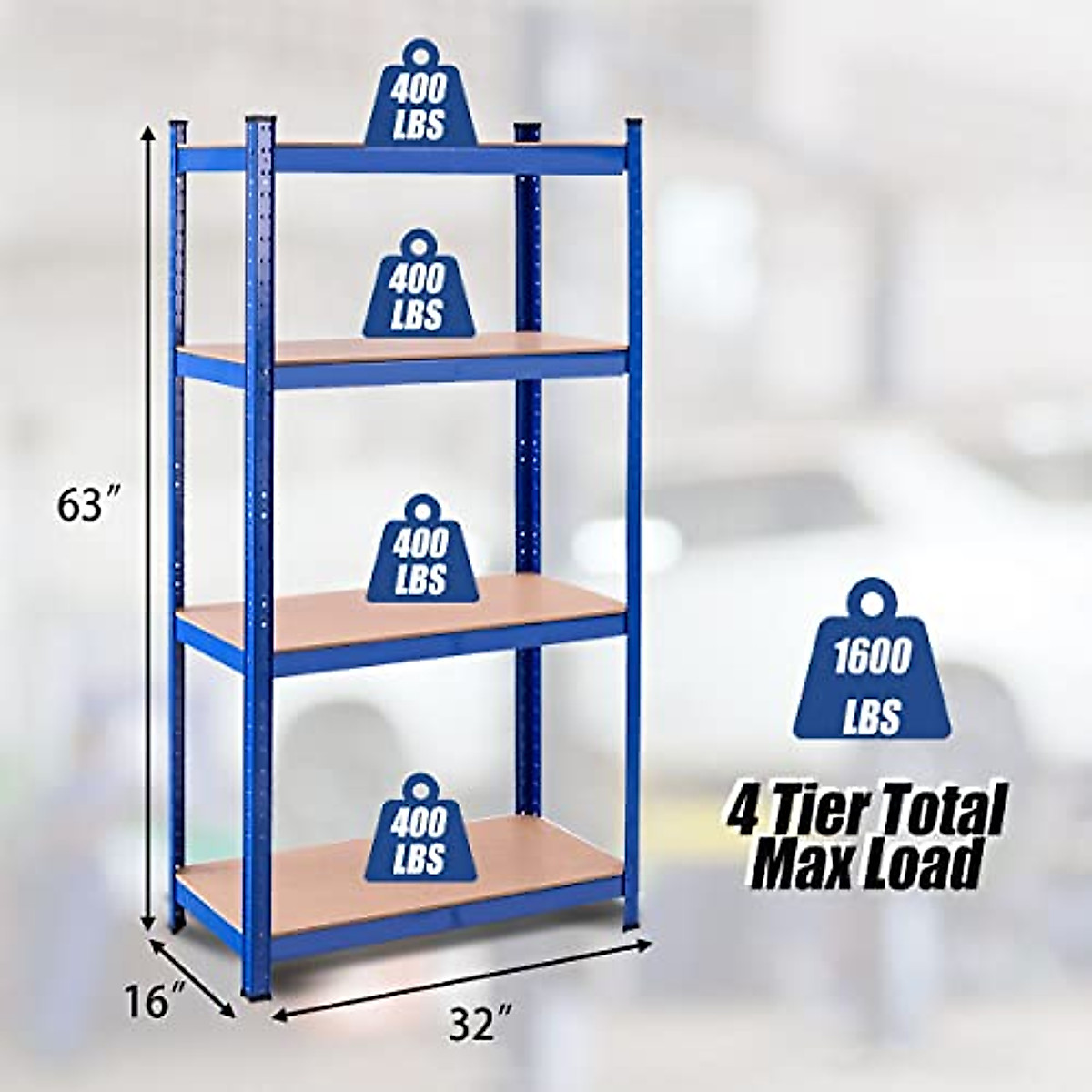 ERGOMASTER Storage Shelves Metal Garage Shelving Unit 4-Shelf Adjustable Heavy Duty Boltless Organizer Rack for Home Warehouse Pantry Office 96" W x 16" D x 63" H（Blue,3Pack）