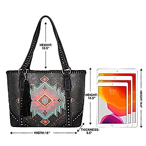 Montana West Aztec Collection Concealed Carry Tote Bag Western Purse for Women MW1032G-8317BK+W