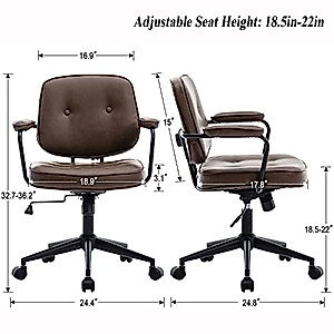 DUOMAY Retro PU Leather Office Computer Desk Chair with Armrest, Modern Mid Back Swivel Task Chair Rolling Adjustable Office Guest Chair for Home Office, Brown