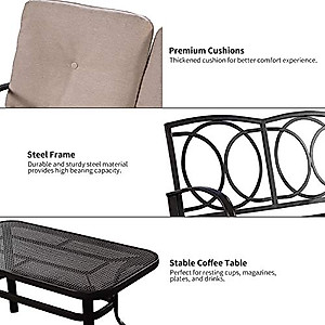 Casart Modern Loveseat and Coffee Table Set, 2 Pcs Loveseat Furniture Set with Cushion and Metal Frame, Perfect for Patio, Garden and More