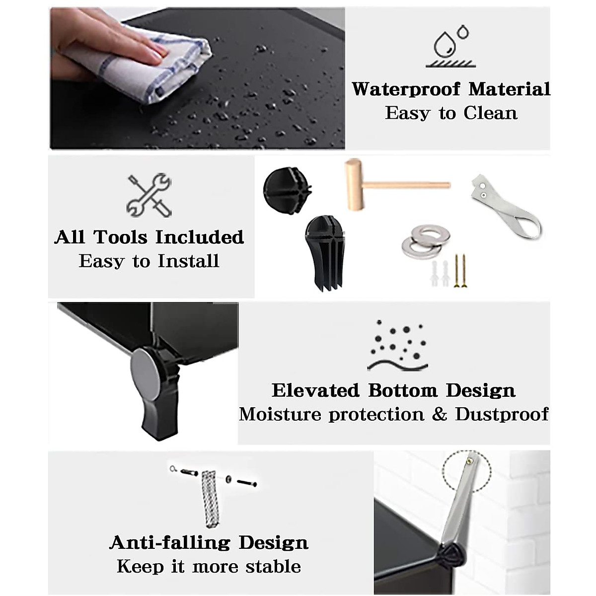 Homywish Cube Storage Organizer 9 Cube Closet Storage Shelves with Wooden Hammer DIY Closet Cabinet Room Storage Bookshelf Plastic Square Organizer Shelving for Home, Office, Bedroom，Black…