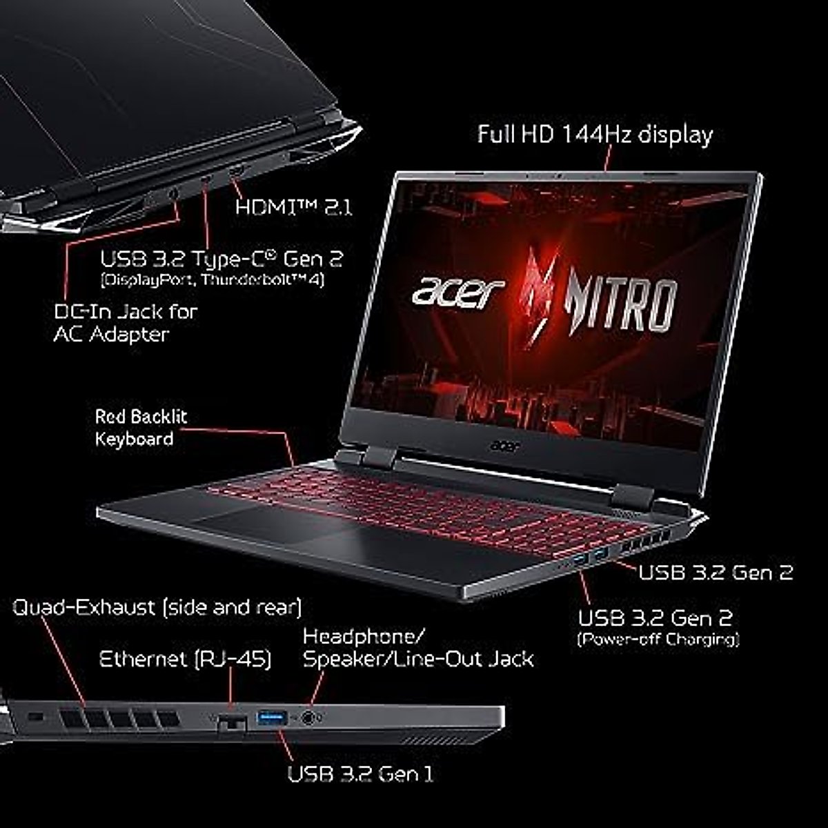 acer Nitro 5 Gaming Laptop | Intel Core i5-12500H | NVIDIA GeForce RTX 3050 Ti GPU | 15.6" FHD 144Hz IPS Display | 32GB DDR4 | 1TB Gen 4 SSD | Killer Wi-Fi 6 | Backlit Keyboard Intel | Win 11 Home