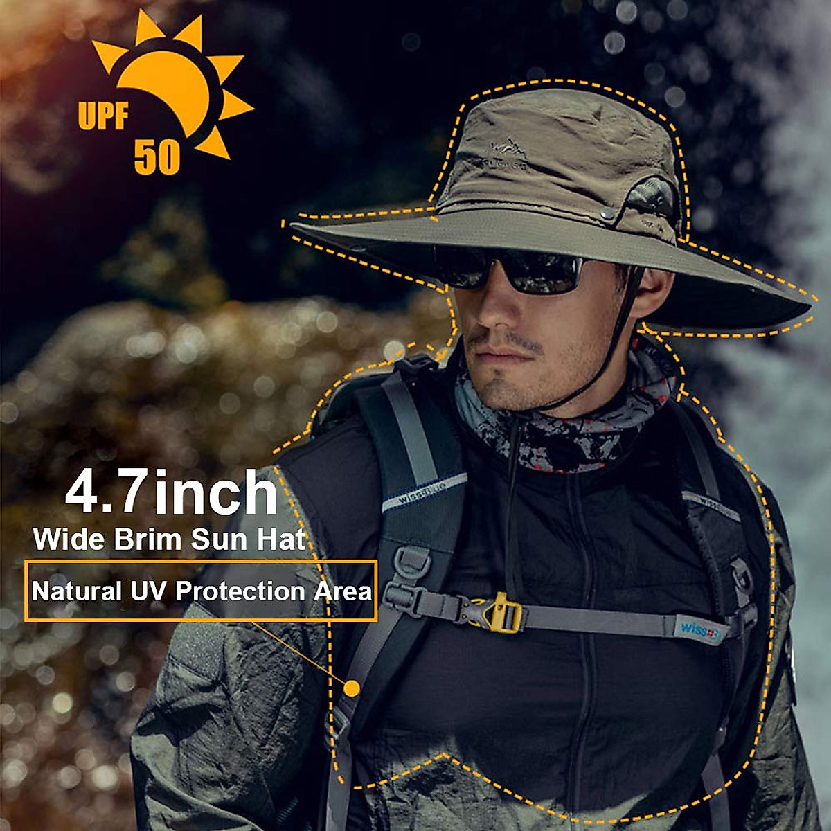 Cooltto Wide Brim Sun Hats with Waterproof Breathable for Fishing, Hiking, Camping，for Men Women Kids Dark Grey