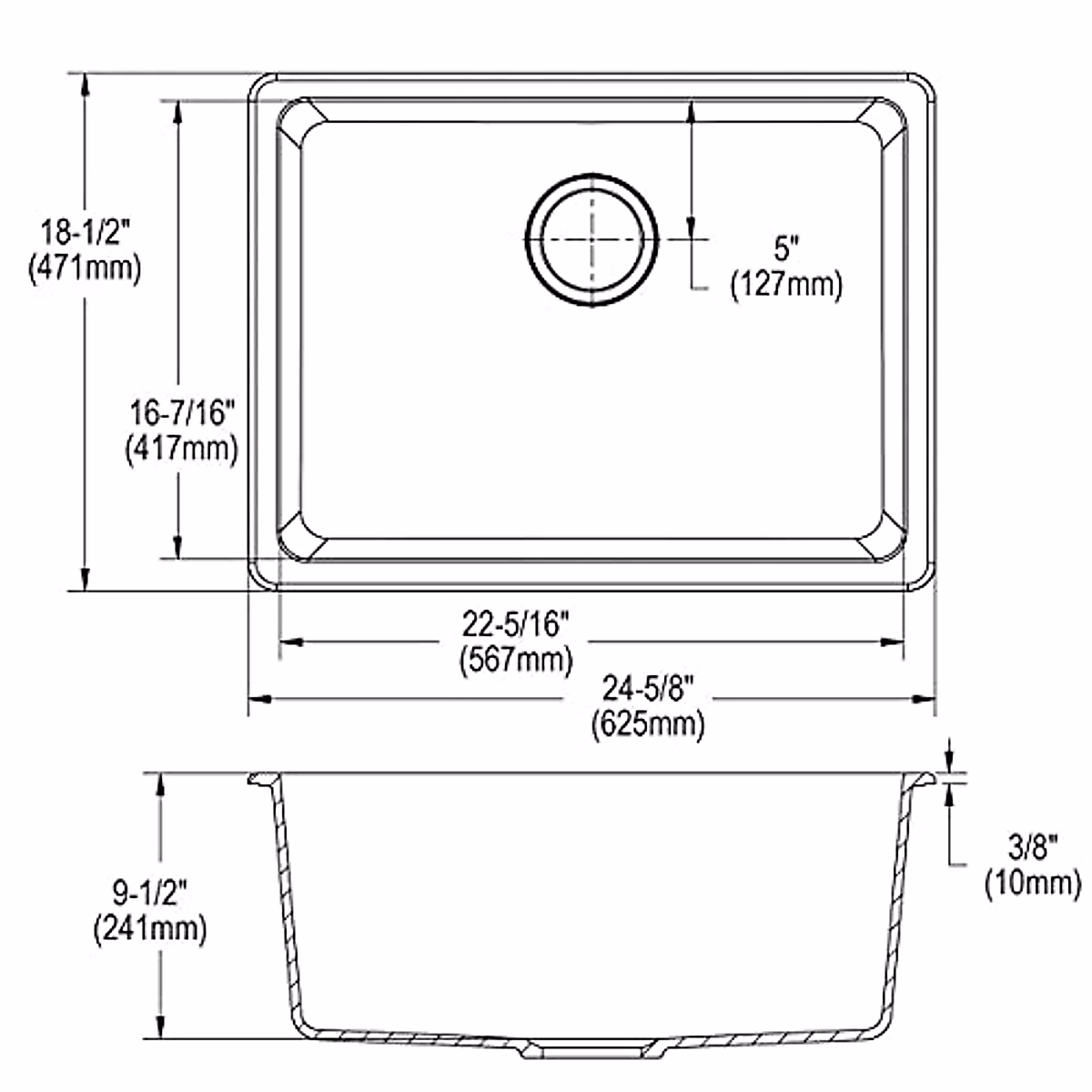 Elkay Quartz Classic ELGU2522WH0 Single Bowl Undermount Sink, White