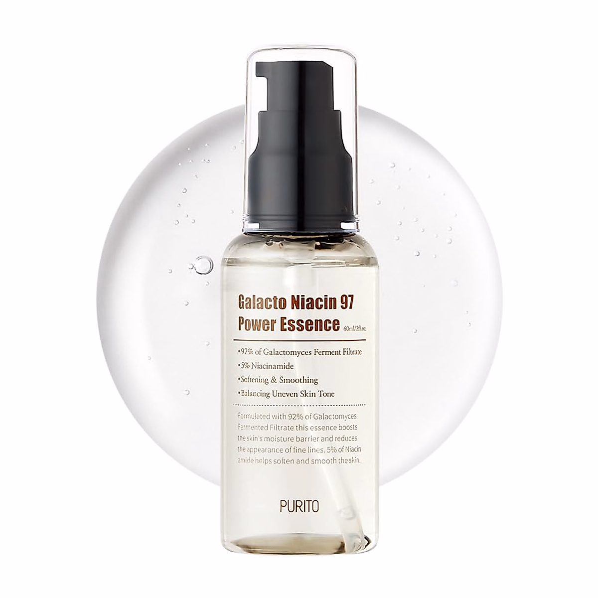 PURITO Galacto Niacin 97 Power Essence 2 fl.oz /92% galactomyces/fermented/Treatment essence/pore control