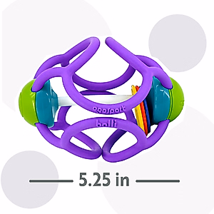 OgoBolli Teether Ring Tactile Sensory Ball and Baby Rattle Toy for Babies & Toddlers - Stretchy, Squishy, Soft, Non-Toxic Silicone - Boys and Girls Age 6+ Months - Purple