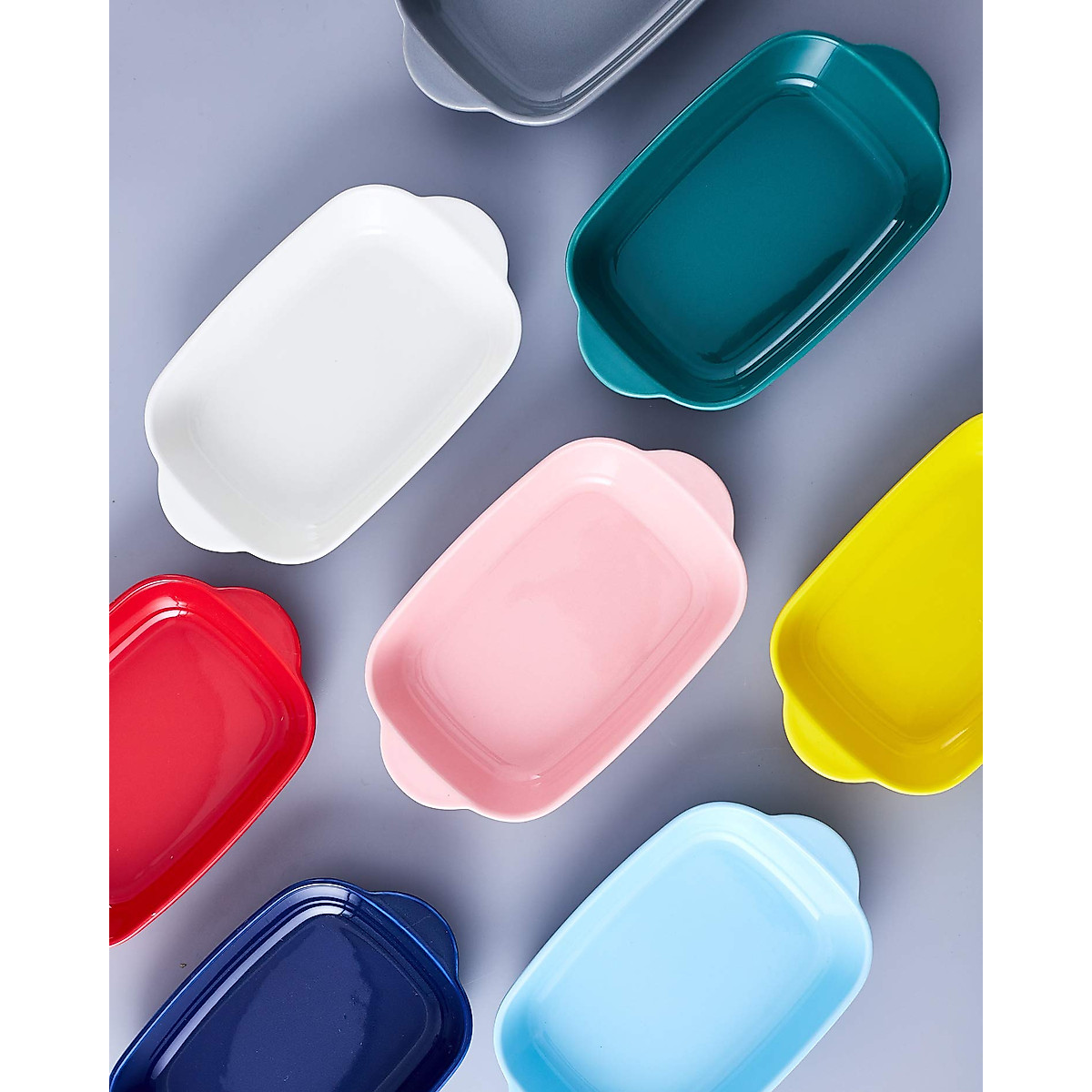 LEETOYI Ceramic Small Baking Dish, Porcelain 2-Piece Rectangular Bakeware with Double Handle, Baking Pans for Cooking and Cake Dinner 7.5"×5 (White)