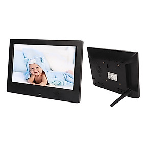 Smart Digital Photo Frame Adjustable Brightness Black Electronic Album Video Music Remote Control 100‑240V 10 Inch with Clock Calendar for Bedside Table (US Plug)