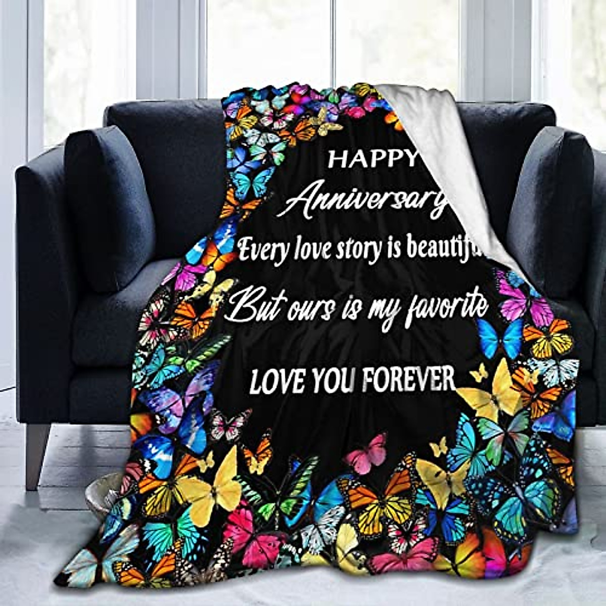 ZCBEQ Wedding Anniversary Blanket Gifts Couple Romantic Anniversary Throw Blanket Happy Anniversary for Him Her Wife Husband Parents 60"X50"