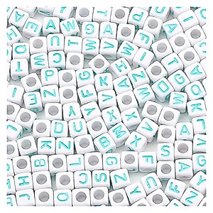 NHBT YU 6x6mm Random Mixed Letter Acrylic Beads Cube Square Alphabet Spacer Beads for Jewelry Making DIY Necklace Bracelet T725 (Color : Light Blue, Item Diameter : 100Pcs)