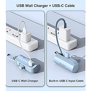 QHYRGEY Mini Portable Charger for iPhone, 5000mAh Fast Charging Power Bank with Built-in Cable & Phone Stand, Cute Battery Pack Compatible with for iPhone14/13/12/11/Pro/XS/XR/X/8/7/AirPods, Blue