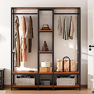 soges Garment Racks with 5 Tiers Shelves 2 Rod Clothes Rack FreeStanding Rack Organizer Storage for Hanging Clothes and Storage