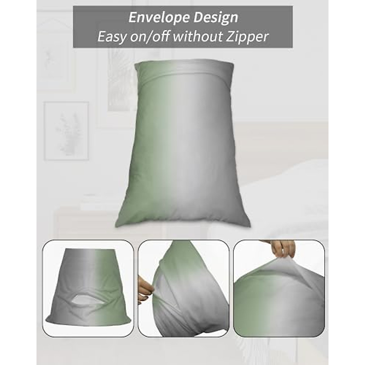 Hokiten California King Pillow Covers Set of 1 - Sage Green Grey Ombre Microfiber Soft Pillowcases with Envelop Closure, Modern Ombre Abstract Art Lumbar Pillow Cover for Sofa/Couch, 20x40 Inches