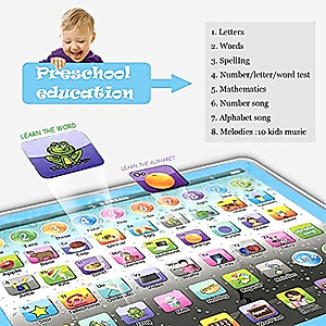 Wenbeier Kids Tablet Learning Pad Toddler Tablet with ABC Word Song Music Number Electronic Interactive Toy for Educational Preschool Boys & Girls 3-8 Years Old