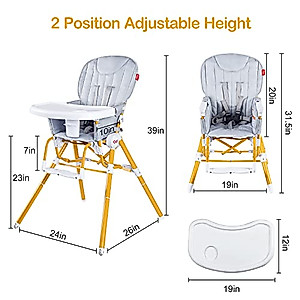High Chairs for Babies and Toddlers, Baby High Chair, Ceurmt Baby Toddler High Chair, Convertible Highchairs with Removable Tray, Foldable | Portable, Height Adjustable, Space Saver, Easy Clean up