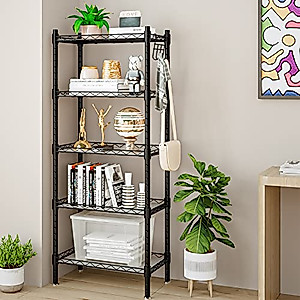 SORCEDAS Shelf 5 Wier Metal Storage Rack Shelving Unit Organizer for Kitchen Laundry Garage Bathroom Pantry Closet Office(16.54" Wx11.81 Dx50 H,Black)