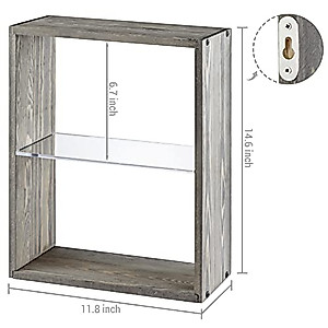 MyGift Wall Mounted Vintage Gray Solid Wood Shelf Rack with Clear Acrylic Shelving, Tabletop Memorabilia and Collectible Storage Shelf