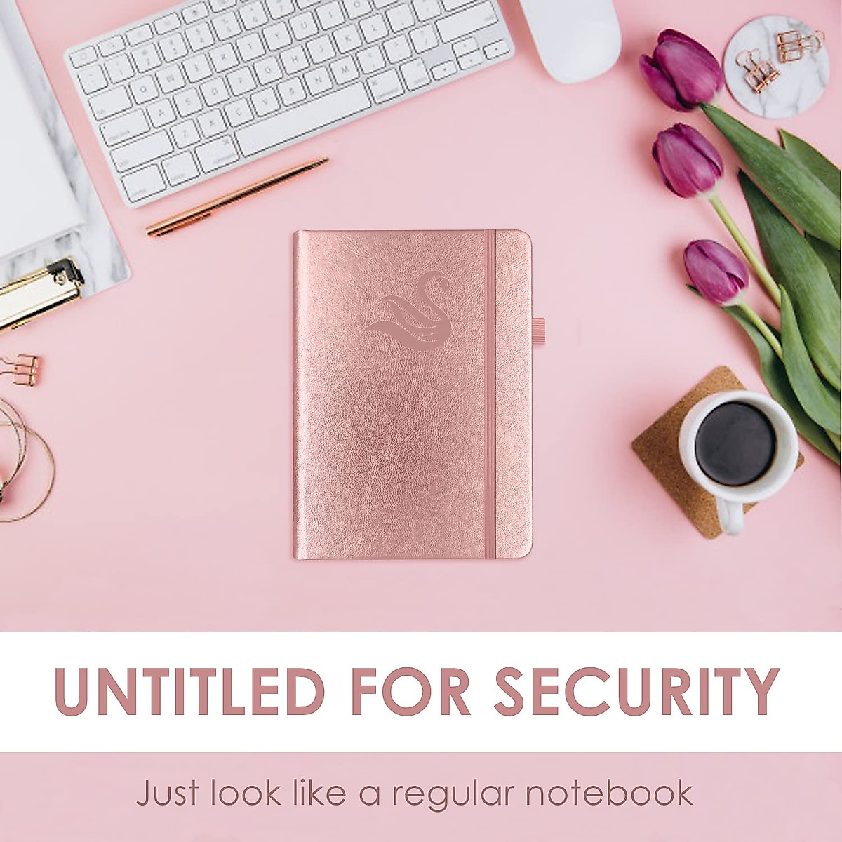 Elegant Password Book with Alphabetical Tabs - Hardcover Password Book for Internet Website Address Login - 5.2" x 7.6" Password Keeper and Organizer w/Notes Section & Back Pocket (Rose Gold)