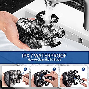 Roziaplus 7D Head Shavers for Bald Men 5 in 1 Waterproof Electric Razor for Men Bald Head Shaver Cordless Mens Electric Shavers Trimmer Wet Dry Shave Balding Clippers Rechargeable Rotary Shaver