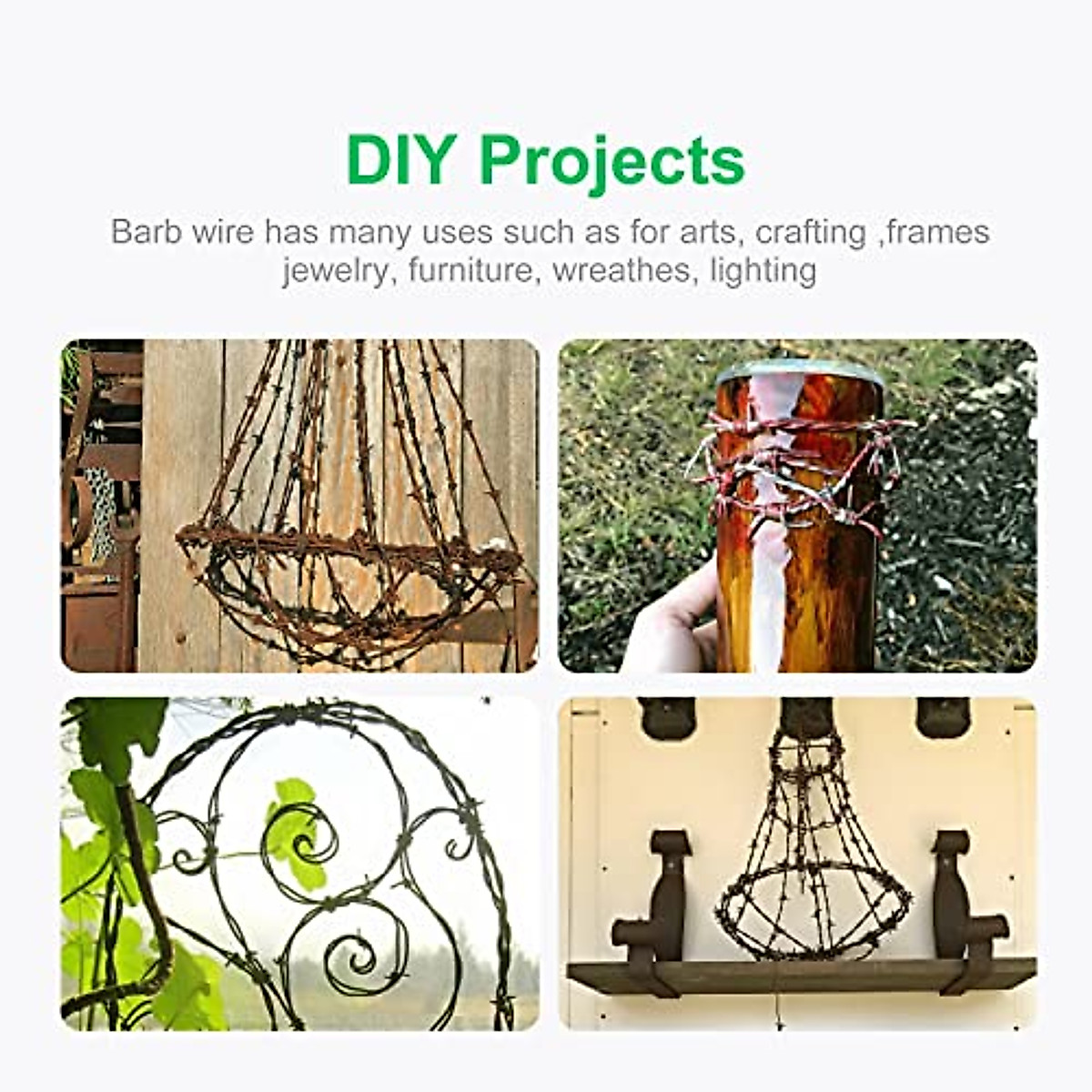 Suvunpo 49FT Barbed Wire,4 Point Barbed Wire Fence Perfect for Crafts, Fences, and Critter Deterrent,16 Gauge Barb Craft Wire Included a Pair of Gloves