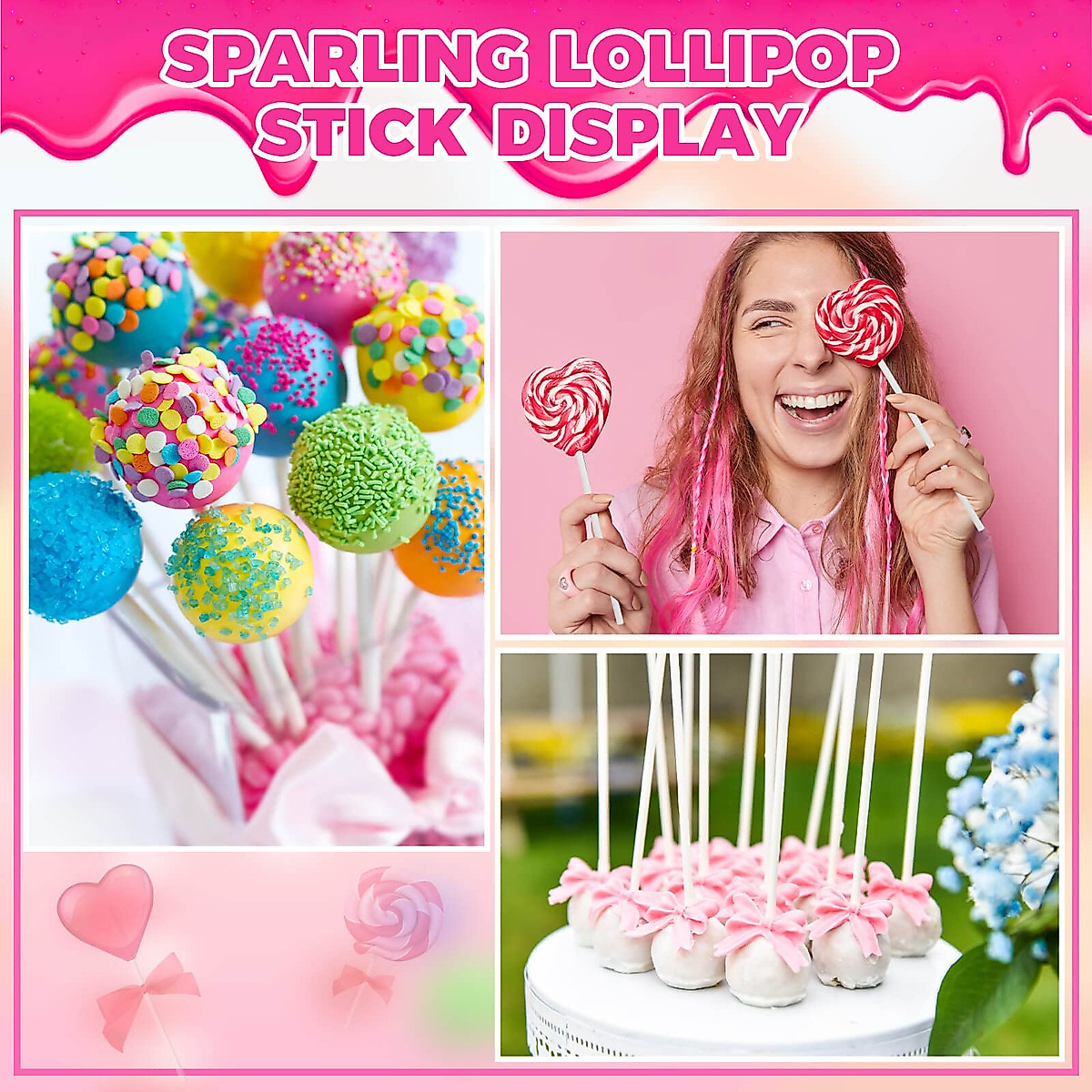 600Pcs Lollipop Stick, 6IN Cake Pop Sticks with Clear Treat Bags & Gold Twist Ties, Cake Pops Making Tools for Lollipops, Candies, Chocolates Cookies (A)
