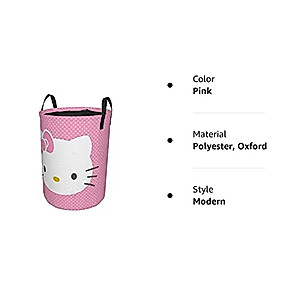 ZHANGJQ Pink Hello Kitty Laundry Hamper Laundrys Basket Large Waterproof Drawstring Foldable with Handles 48L Round Storage Bag,Bathroom/Bedroom/Dorm