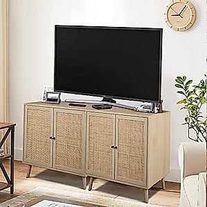 QHITTY Rattan Sideboard Buffet Cabinet, Accent Kitchen Storage Cabinet Console Table with Adjustable Shelves for Living Room, Dining Room, Bedroom (Natural)