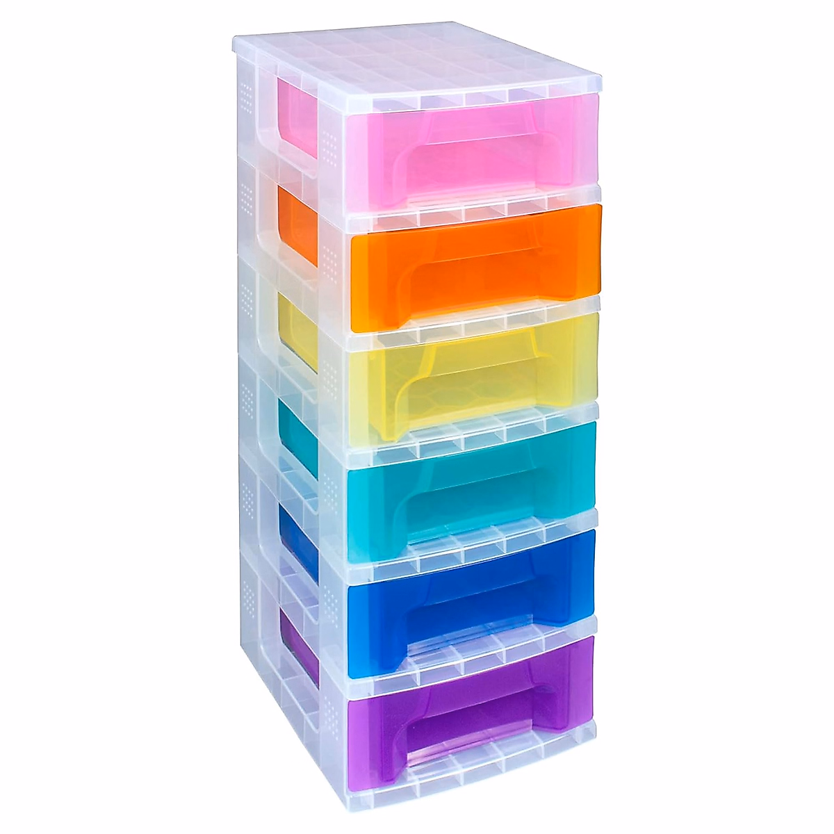 Really Useful Box 6-Drawer Cart Organizer, Plastic Storage Drawers, Home Storage Organizer with Removable Castor Wheels, Rainbow