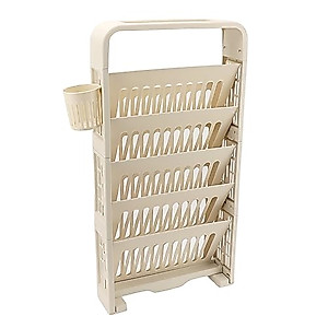 Fabater Movable Bookshelf Cart, 5 Tier Rolling Utility Cart, Mobile Book Cart with Pen Holder, Removable Storage Book Shelves, File Organizer for Home, Office, Kitchen, Classroom (Cream)