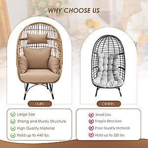 RADIATA Oversized Wicker Egg Chair w/ 5 Cushions 440lb Capacity Lounge Basket with Strong Heavy-Duty Steel Frame for Indoor Outdoor Patio Backyard Living Room (Beige)