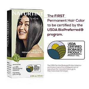 Naturtint 1N Ebony Black Permanent Hair Color (Pack of 1), Ammonia Free, Vegan, Cruelty Free, up to 100% Gray Coverage, Long Lasting Results (Packaging may vary)