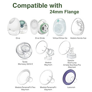 Maymom 15mm Flange Insert Compatible with Elvie Single/Double Electric, Elvie Stride Flange (24mm), Compatible with Medela PersonalFit Flex Shield, Not Original Elvie Replacement Pump Parts