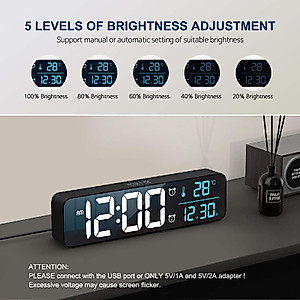 Digital Clock, Clock for Bedroom, Digital Wall Clock, Clocks for Living Room Decor, Desk Clock, Table Clock, Digital Clock Large Display, Smart Alarm Clock for Office Blue (Wired Black+Blue Digit)
