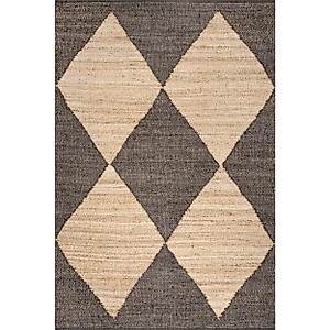 nuLOOM Pandora Diamond Jute Area Rug - 3x5 Jute Accent Rug Global Inspired Black/Ivory Rugs for Dining Room Rug Neutral Rug Living Room Rug Entryway Kitchen